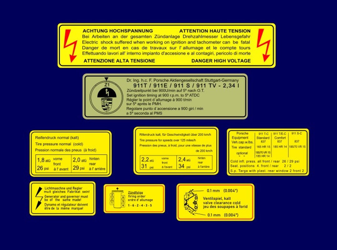 Porsche 911T Stickers Decals Restoration Engine Bay - Etsy