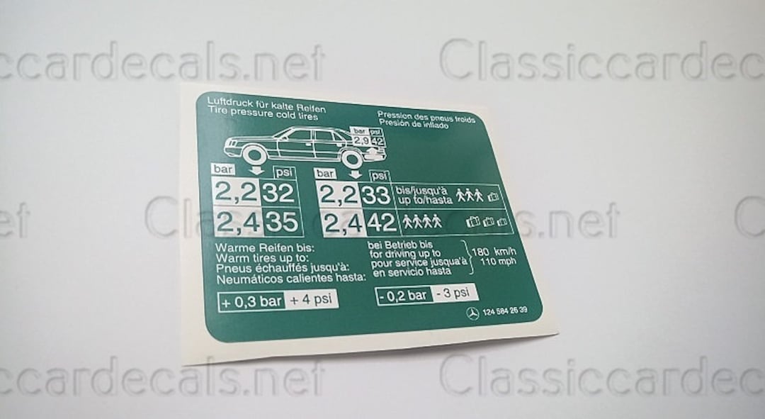Mercedes Benz W124 Tire Tyre Pressure Sticker Decal 1245842639 - Etsy