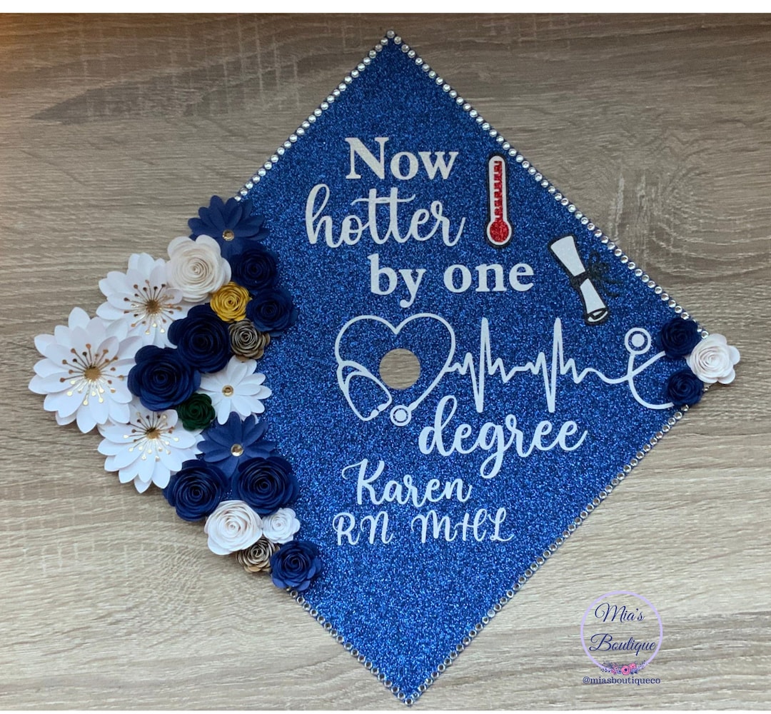 Custom Personalized Graduation Cap Topper Nursing Grad Cap Flowers Blue ...
