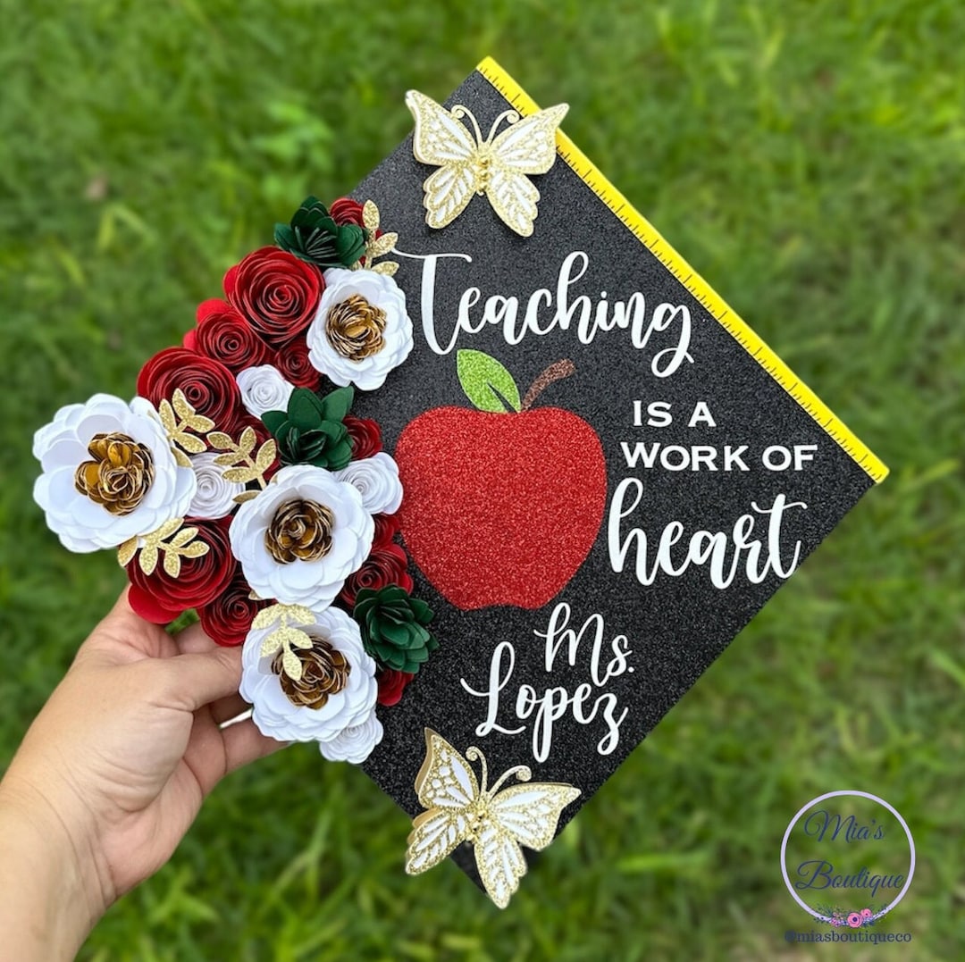 Custom Teacher Graduation Cap Topper Personalized Elementary Apple ...