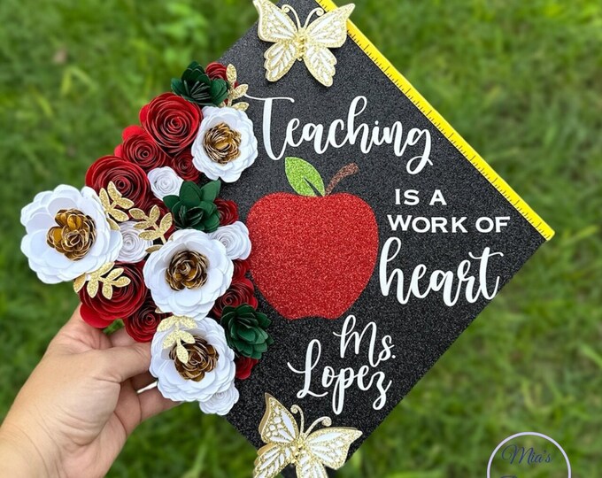 Custom Teacher Graduation Cap Topper Personalized Elementary Apple ...