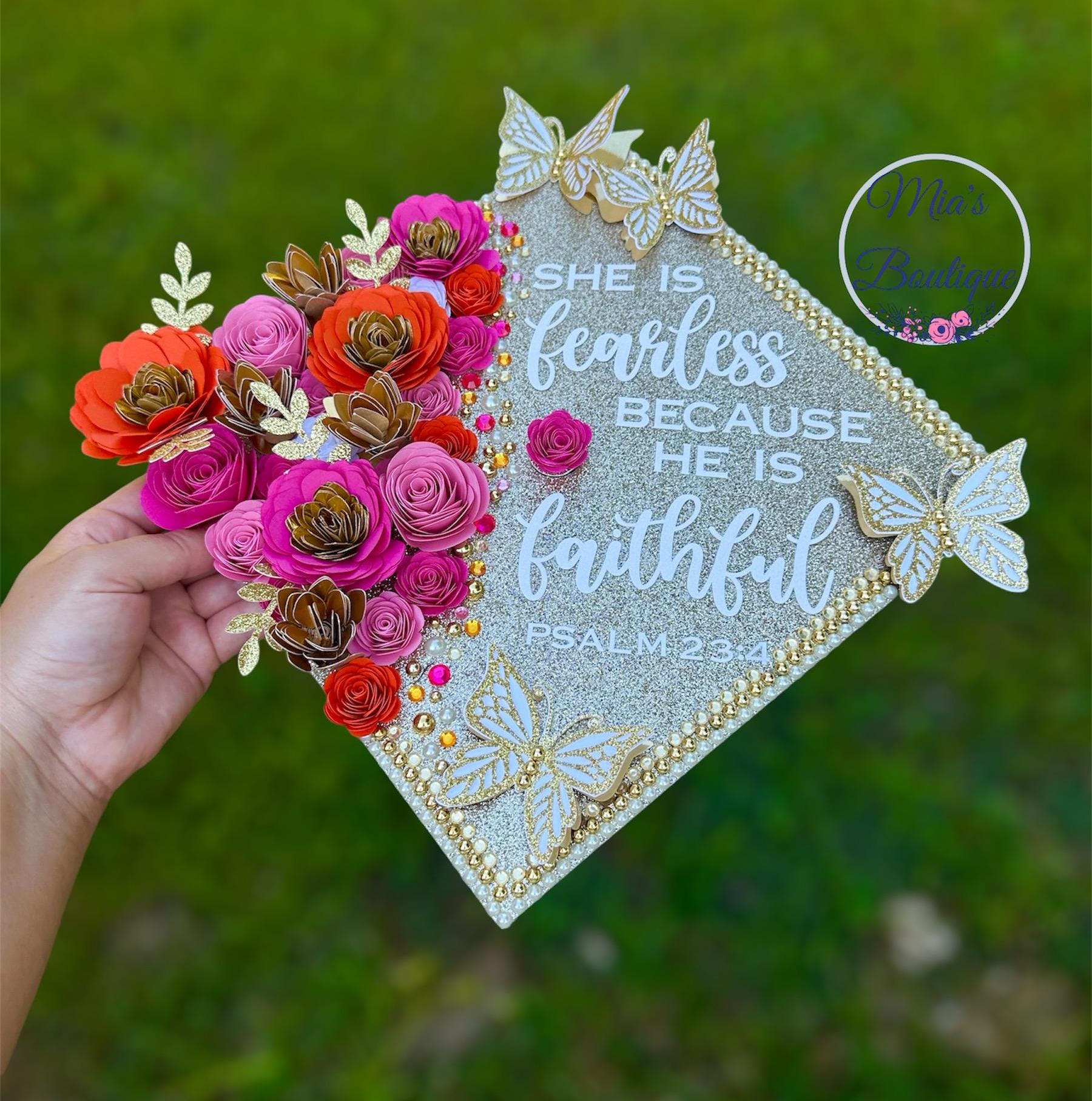 Custom Personalized Graduation Cap Topper Nurse Pink Orange Floral ...