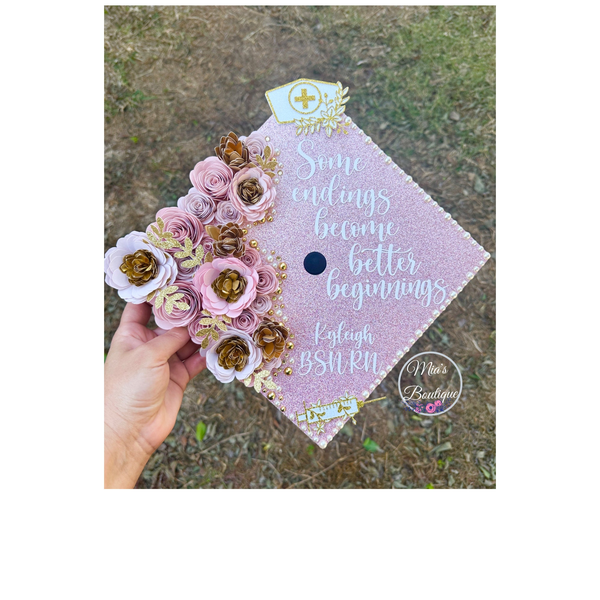 Custom Personalized Graduation Cap Topper Nurse Pink Flowers - Etsy