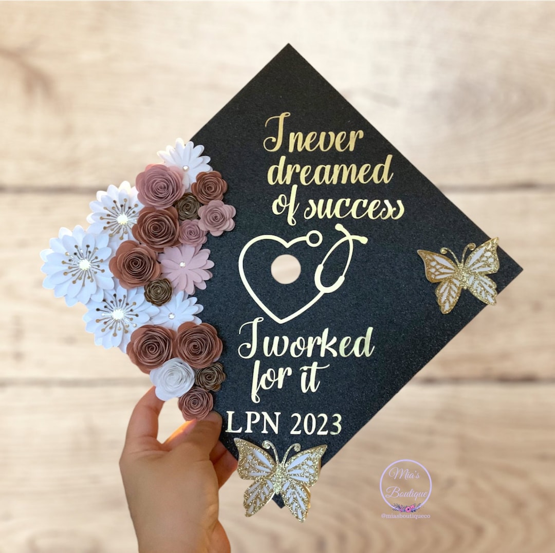 Personalized Graduation Cap Nursing Heart Stethoscope Custom Flowers ...