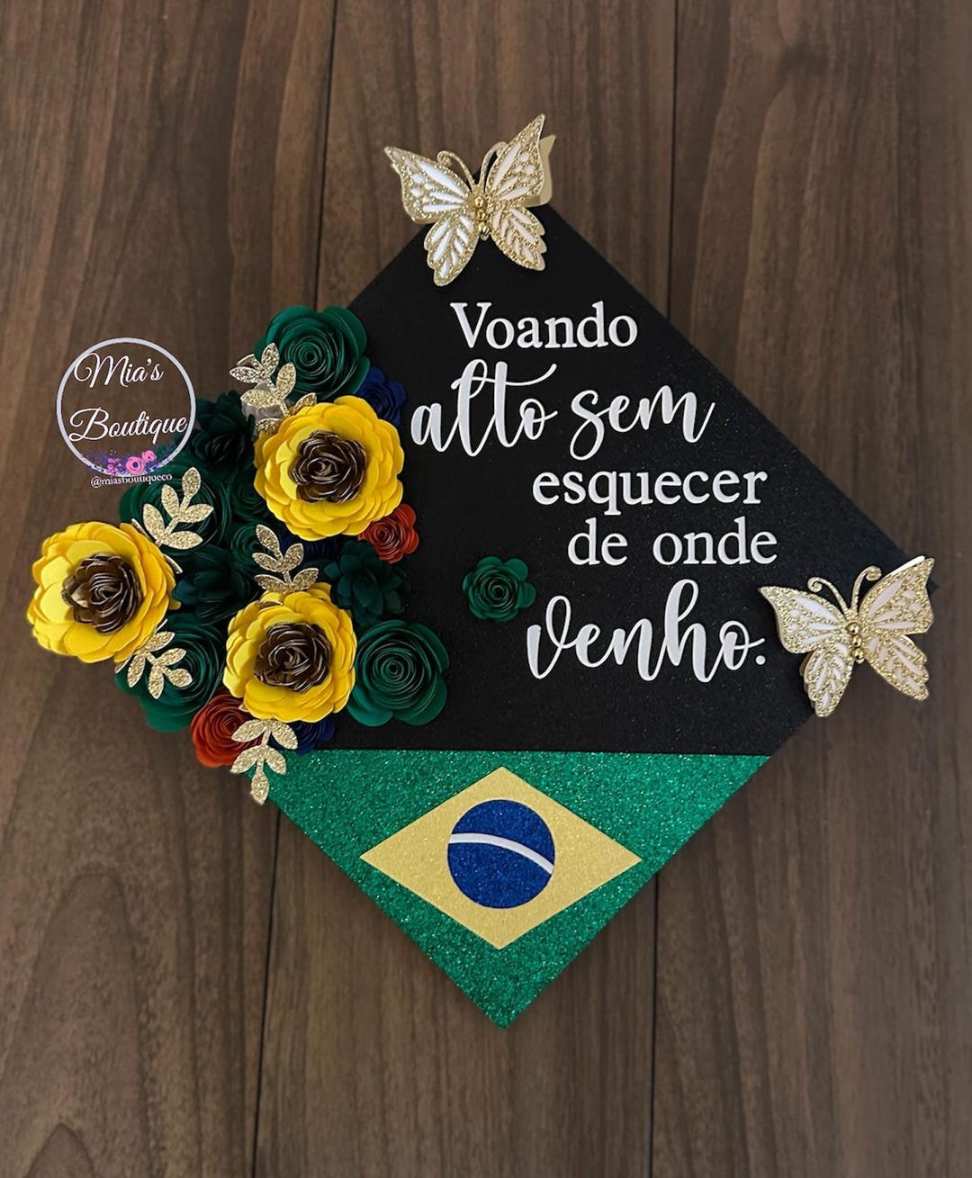 Custom Personalized Brazilian Graduation Cap Topper Brazil Flag Floral ...