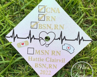 Custom Personalized White Gold Nursing RN BSN Graduation Cap Topper ...