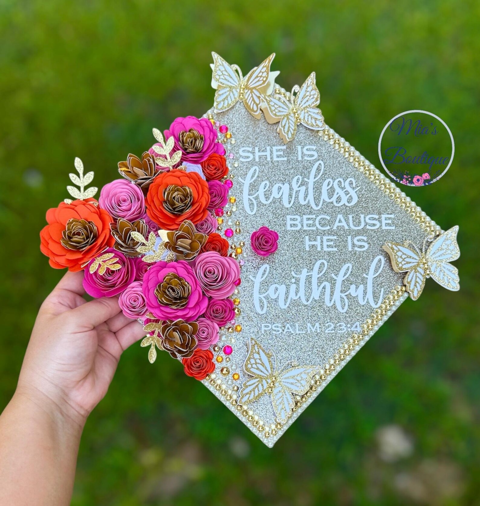 Custom Personalized Graduation Cap Topper Nurse Pink Orange Floral ...