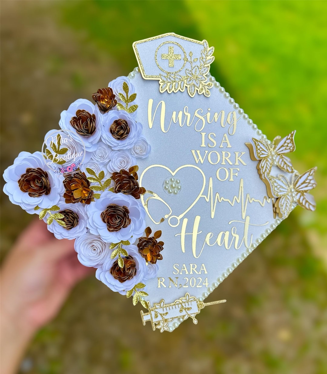 Custom Nurse Graduation Cap Topper Heart Stethoscope Nursing is A Work ...