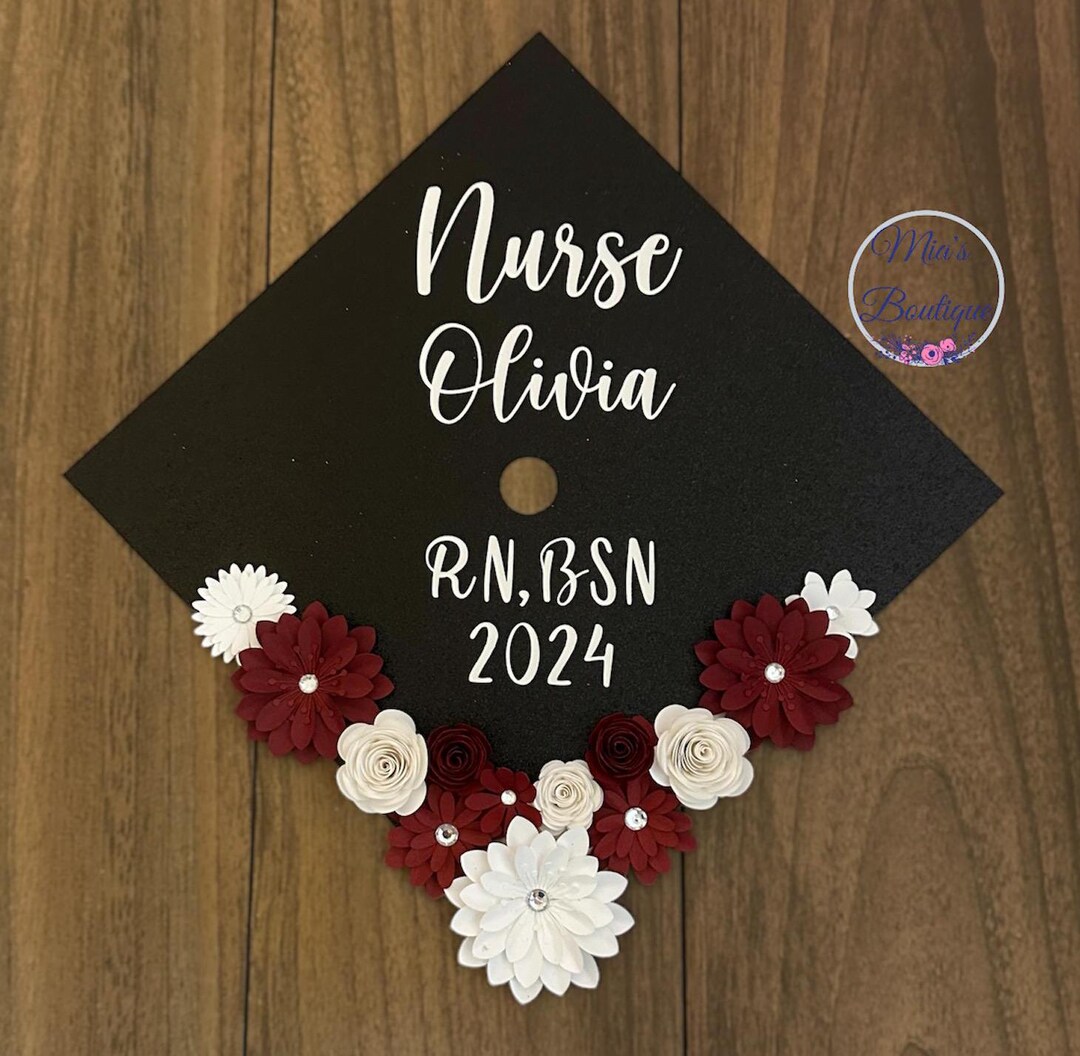 Custom Nurse Graduation Cap Topper Floral Stethoscope, RN BSN - Etsy