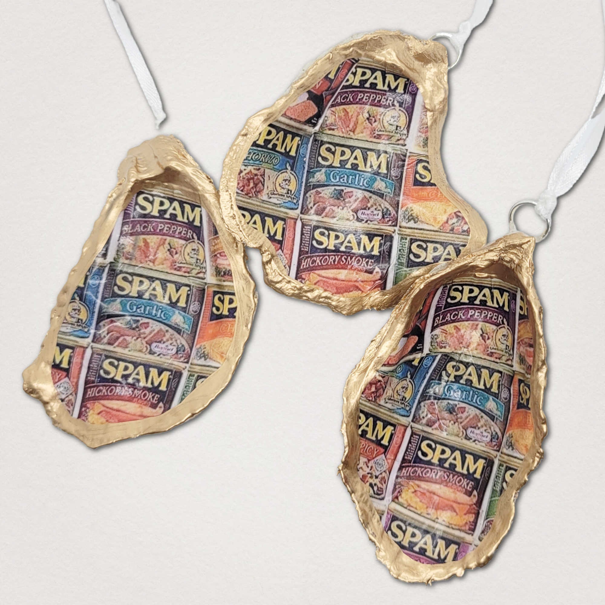 Handmade Spam Oyster Shell Christmas Ornament: White Elephant Gag Gift ...