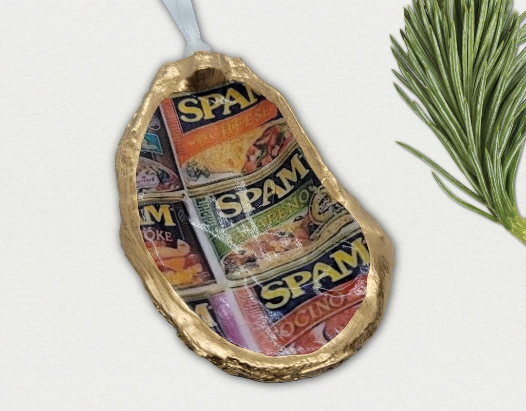 Handmade Spam Oyster Shell Christmas Ornament: White Elephant Gag Gift ...