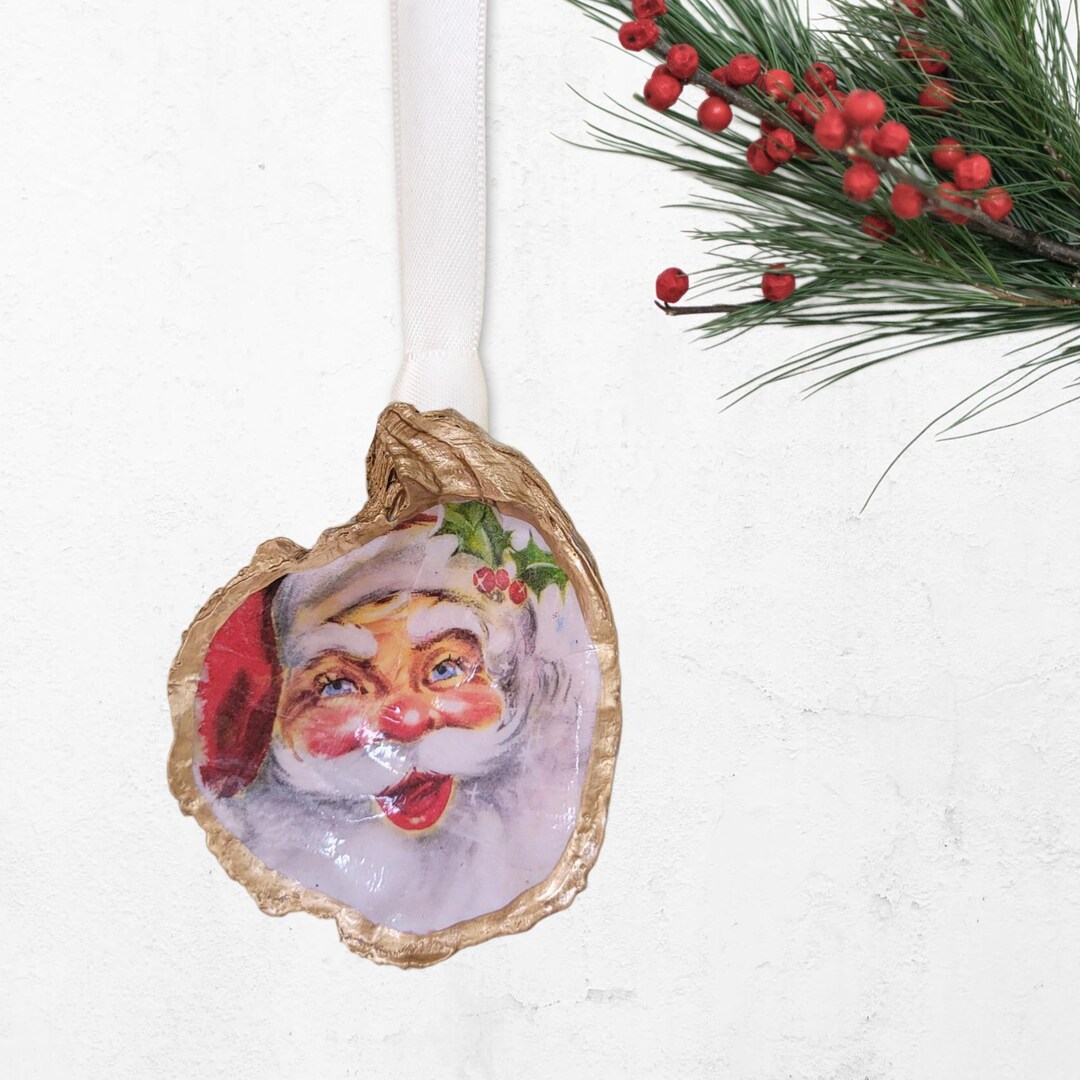 Handcrafted Oyster Shell Santa Ornament: Upcycled Vintage Christmas ...