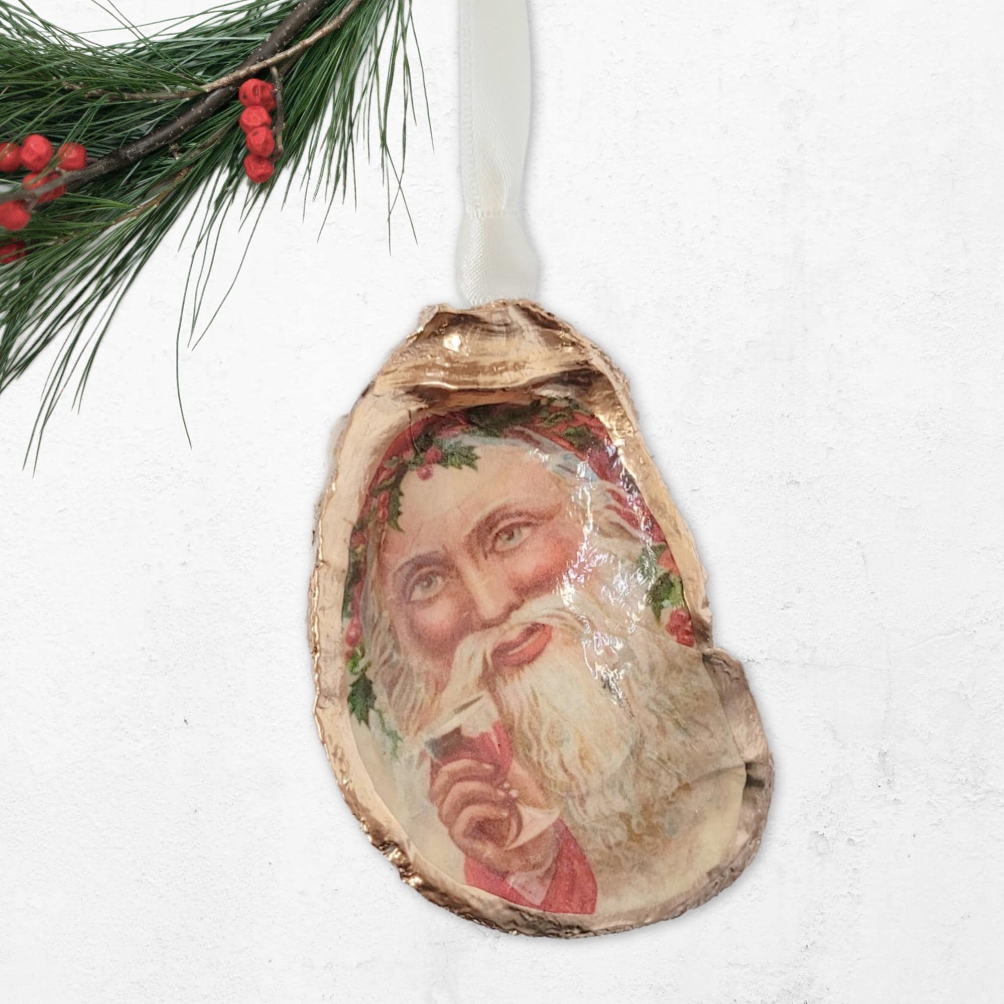 Oyster Shell Santa Ornament: Vintage Christmas Card Art - Etsy
