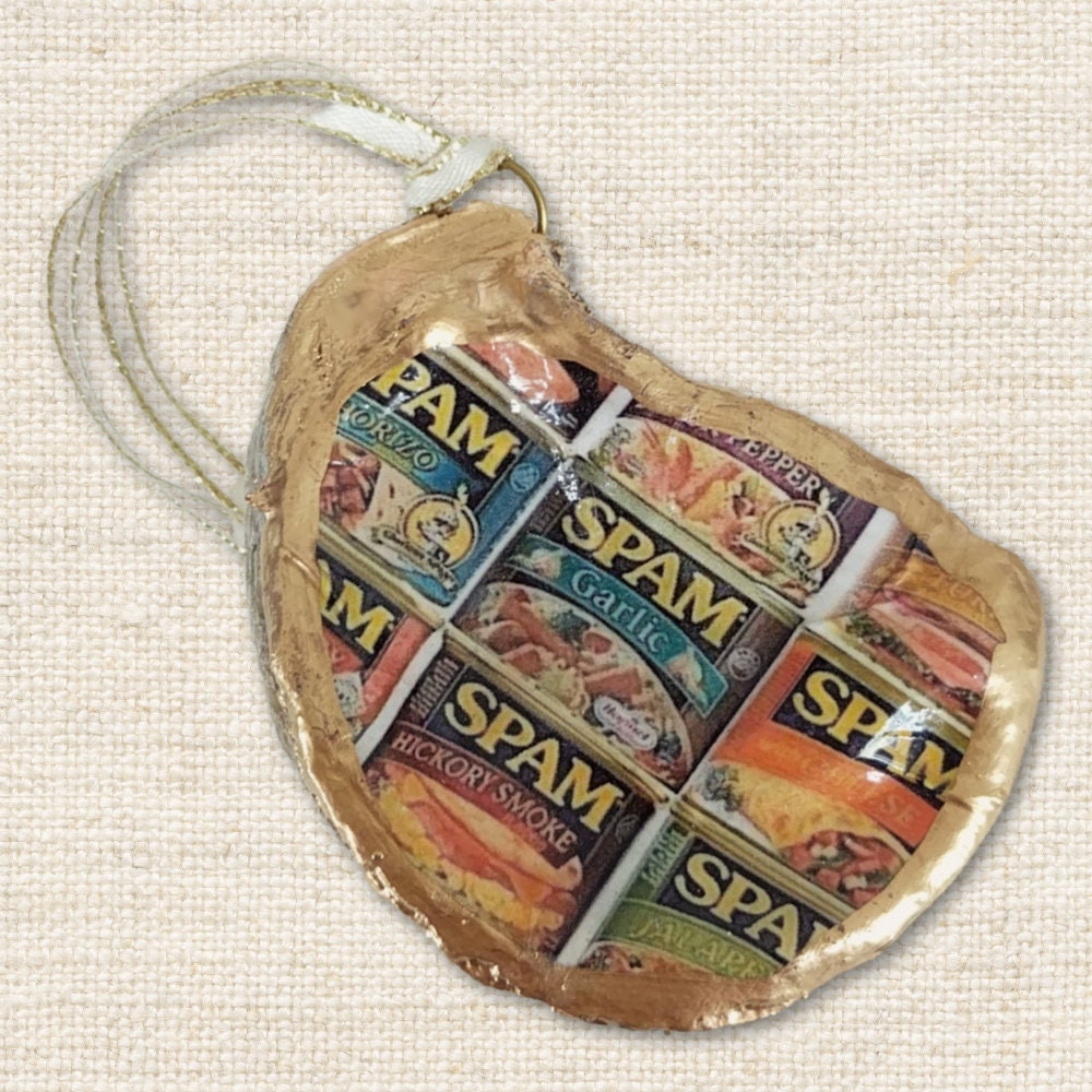 Handmade Spam Oyster Shell Christmas Ornament: White Elephant Gag Gift ...