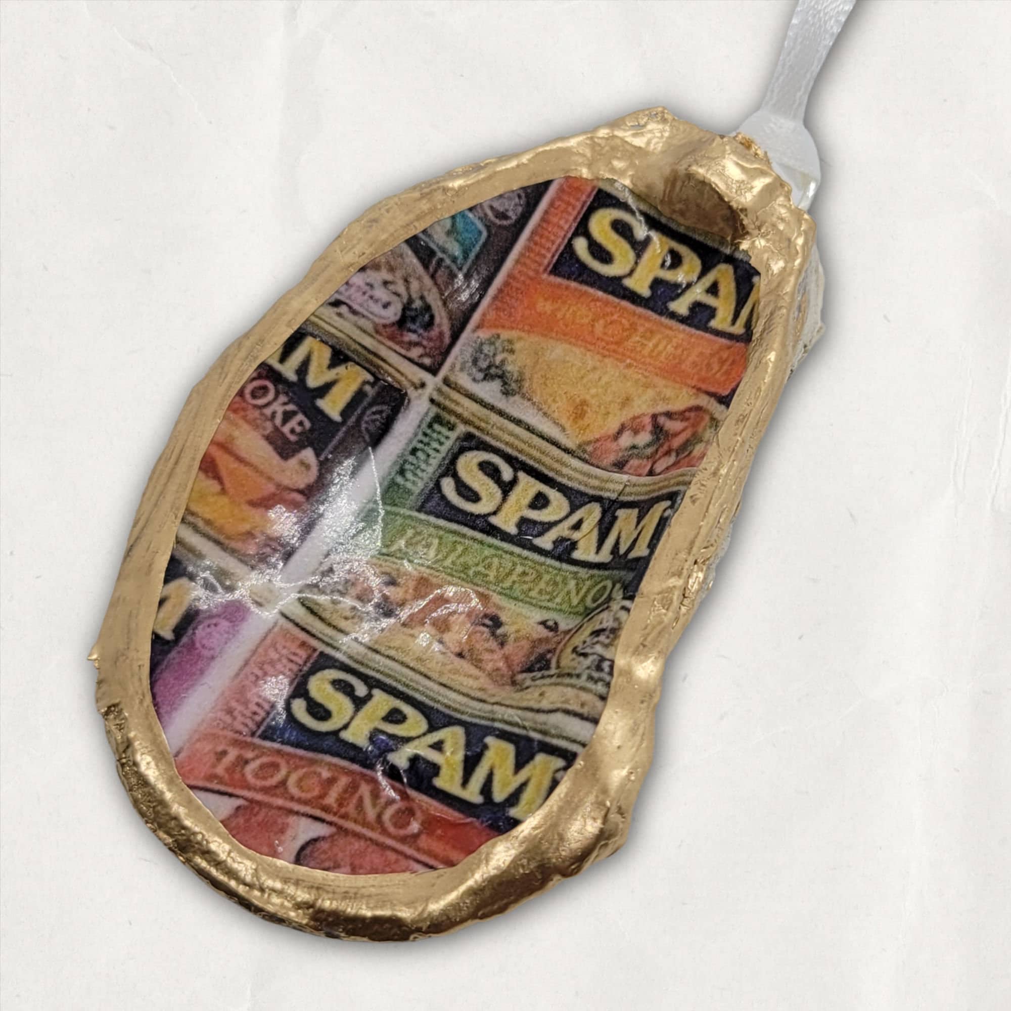 Handmade Spam Oyster Shell Christmas Ornament: White Elephant Gag Gift ...