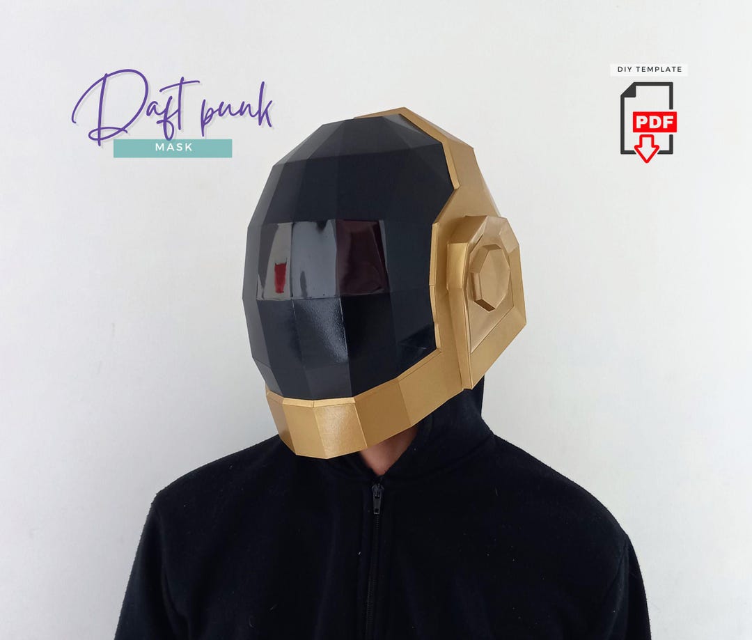 Casque Daft Punk Paper Craft Template, Diy Helmet 3d Masquerade Party ...