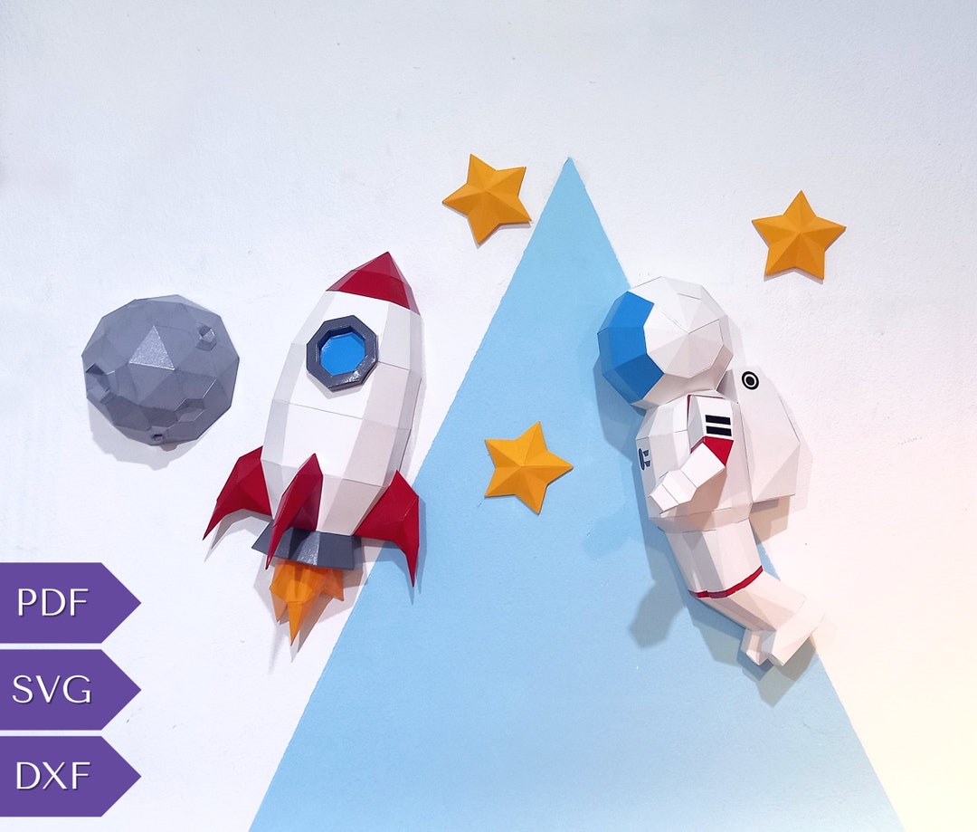 Rocket Paper Craft 3d Low Poly, Astronaut Papercraft Template Decor Diy ...