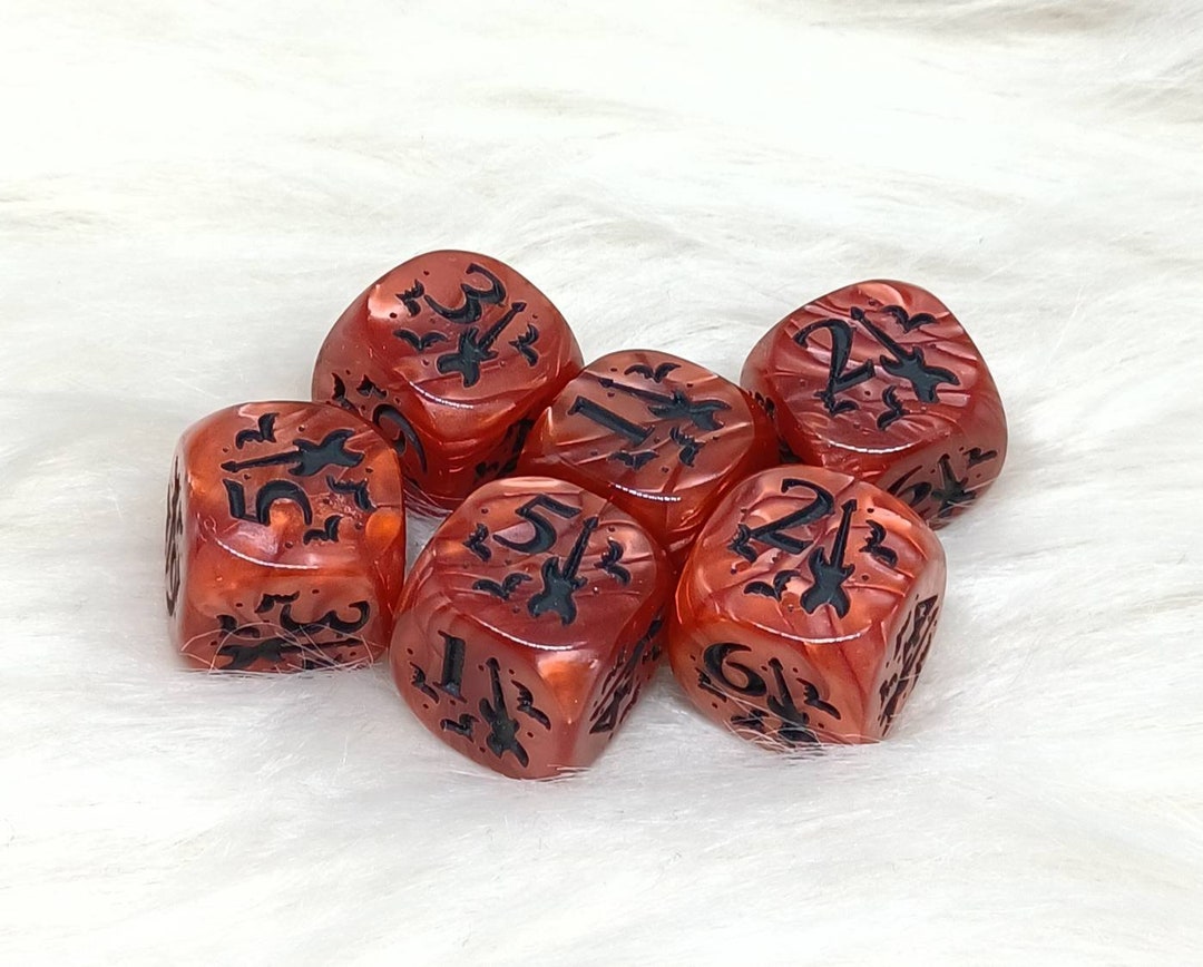 Guitar and Bat Dice - Set of 6 Engraved D6 Dice - 16mm - Free US ...