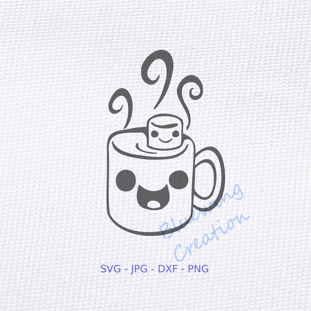 Hot Cocoa With Marshmallow SVG - Cute Smiley Mug - Jpg - Dxf - Png ...