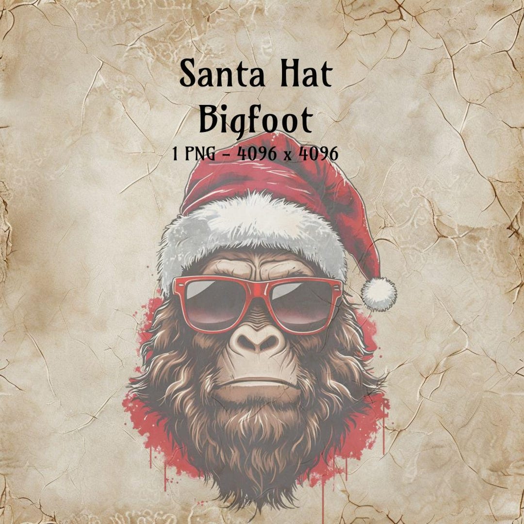 Santa Hat Bigfoot Clipart: Festive Cryptid Art (PNG Digital Download ...