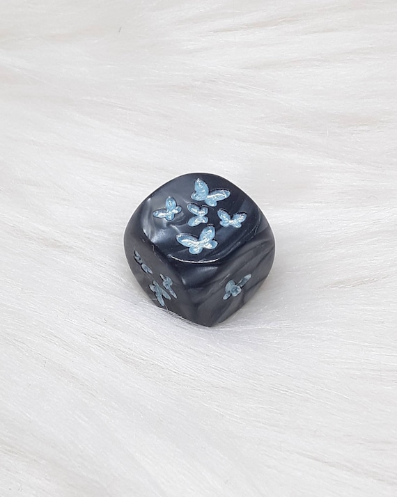 Black and Ice Blue Butterfly Dice ONE Engraved D6 Dice | Etsy