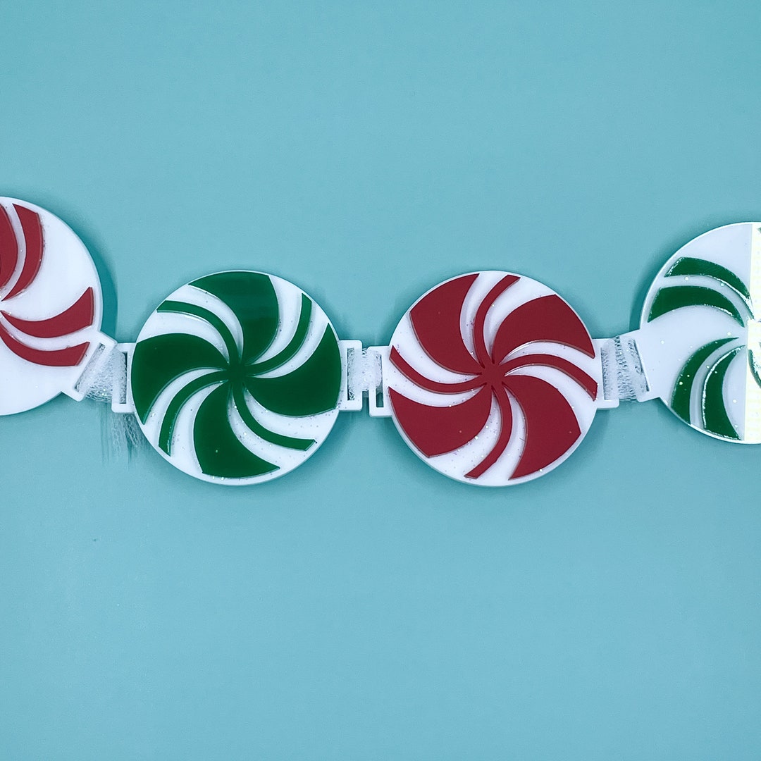 Peppermint Candy Banner SVG, Christmas Tree Decor SVG, Laser Cut Banner ...