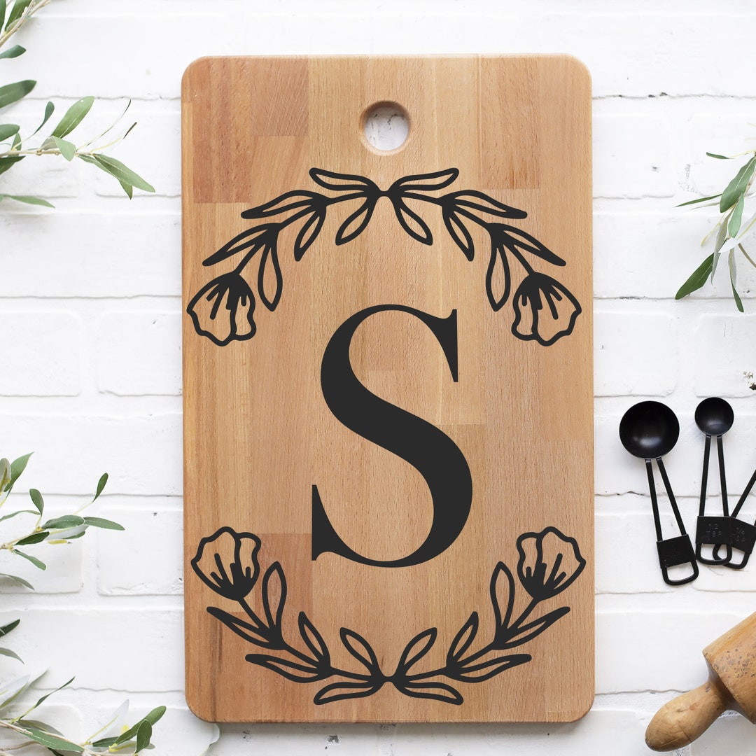 Flower Monogram Frame SVG, Cutting Board Engrave SVG File, Glowforge ...