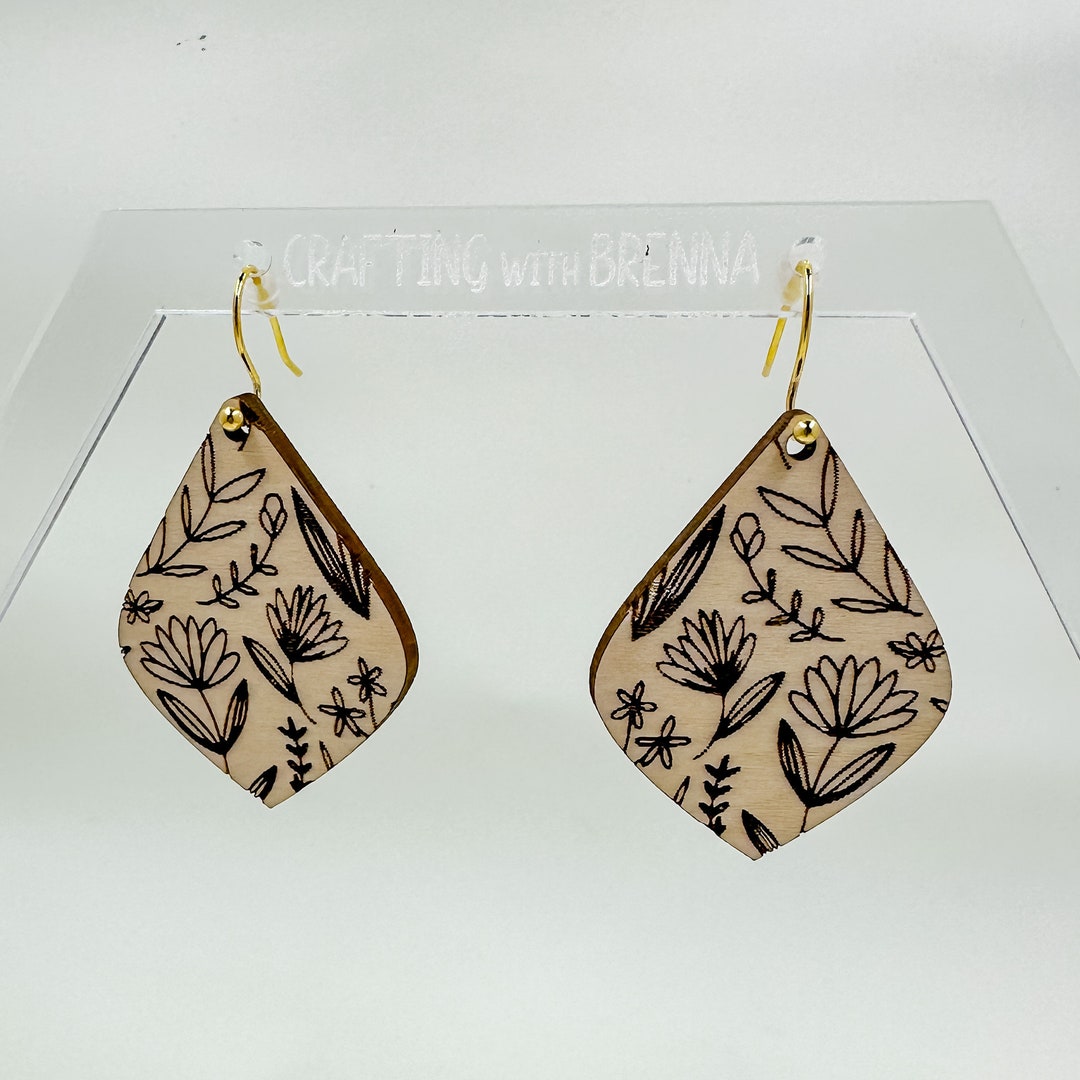 Doodle Flowers Engraved Earring SVG File, Laser SVG File, Earring Cut ...