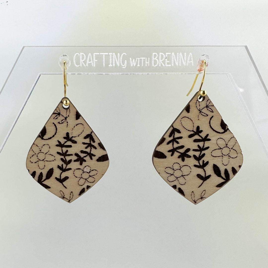 Flower Vine Engraved Earring SVG File, Laser SVG File, Earring Cut File ...
