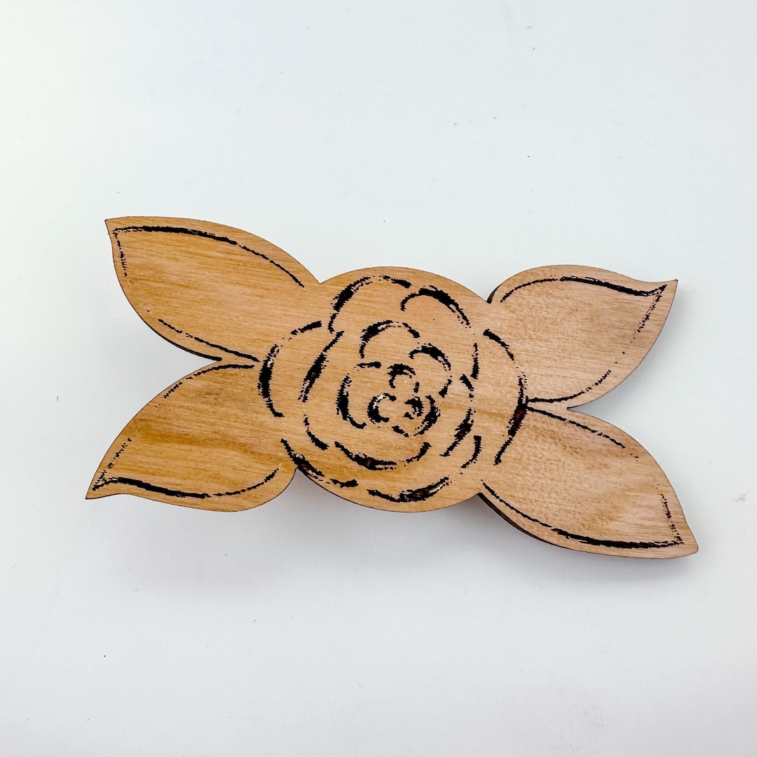 Rose Engraved Hair Clip SVG File, Laser Cut File, Hair Clip Laser Cut ...
