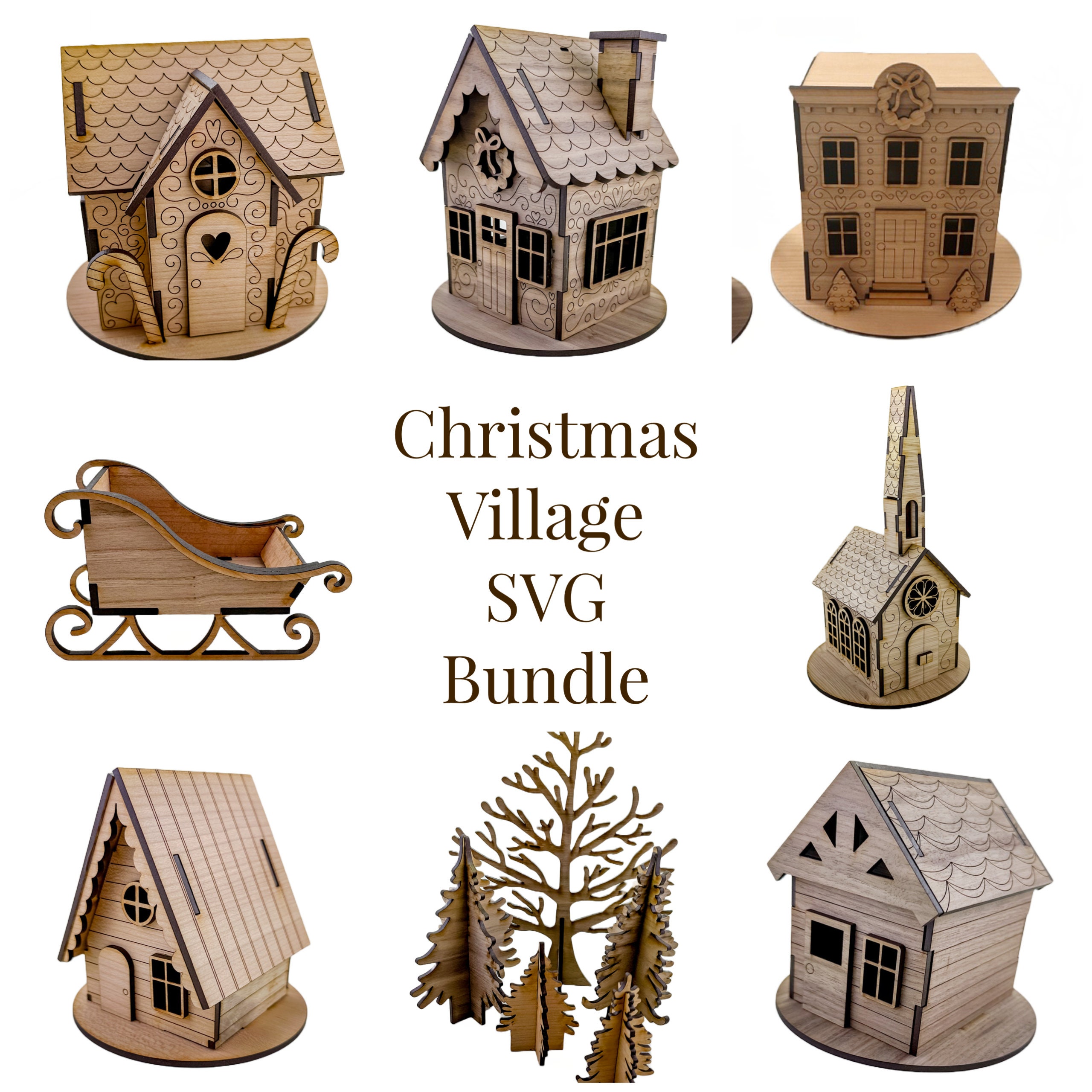 Olan Laser Cut Christmas Village Houses Noel Dekorasyonları DIY