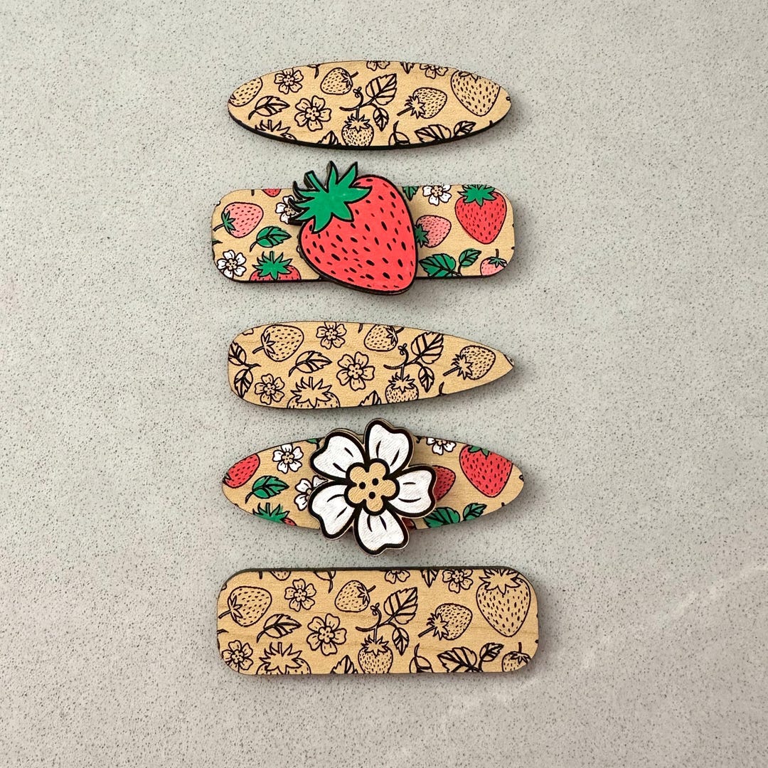 Engraved Hair Clip SVG File, Vintage Strawberry Hair Clips Laser Cut ...