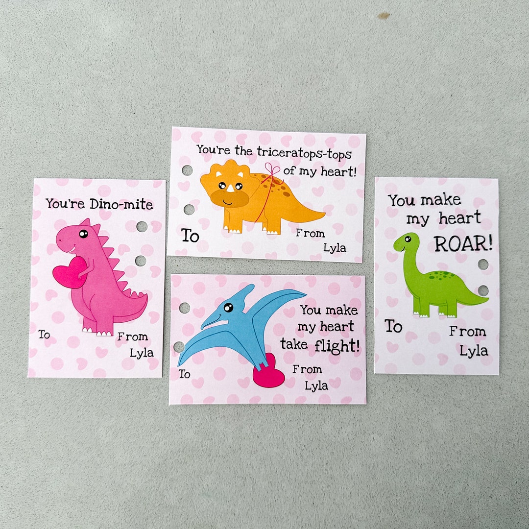 Dinosaur Themed Valentines, Printable Valentines, Print and Cut File ...