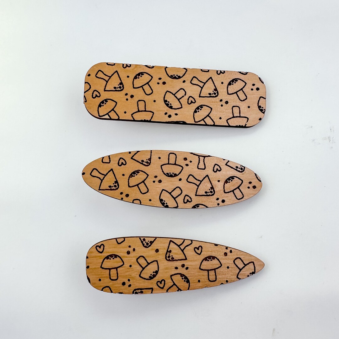 Mushroom Engraved Hair Clip SVG File, Laser Cut File, Hair Clip Laser ...