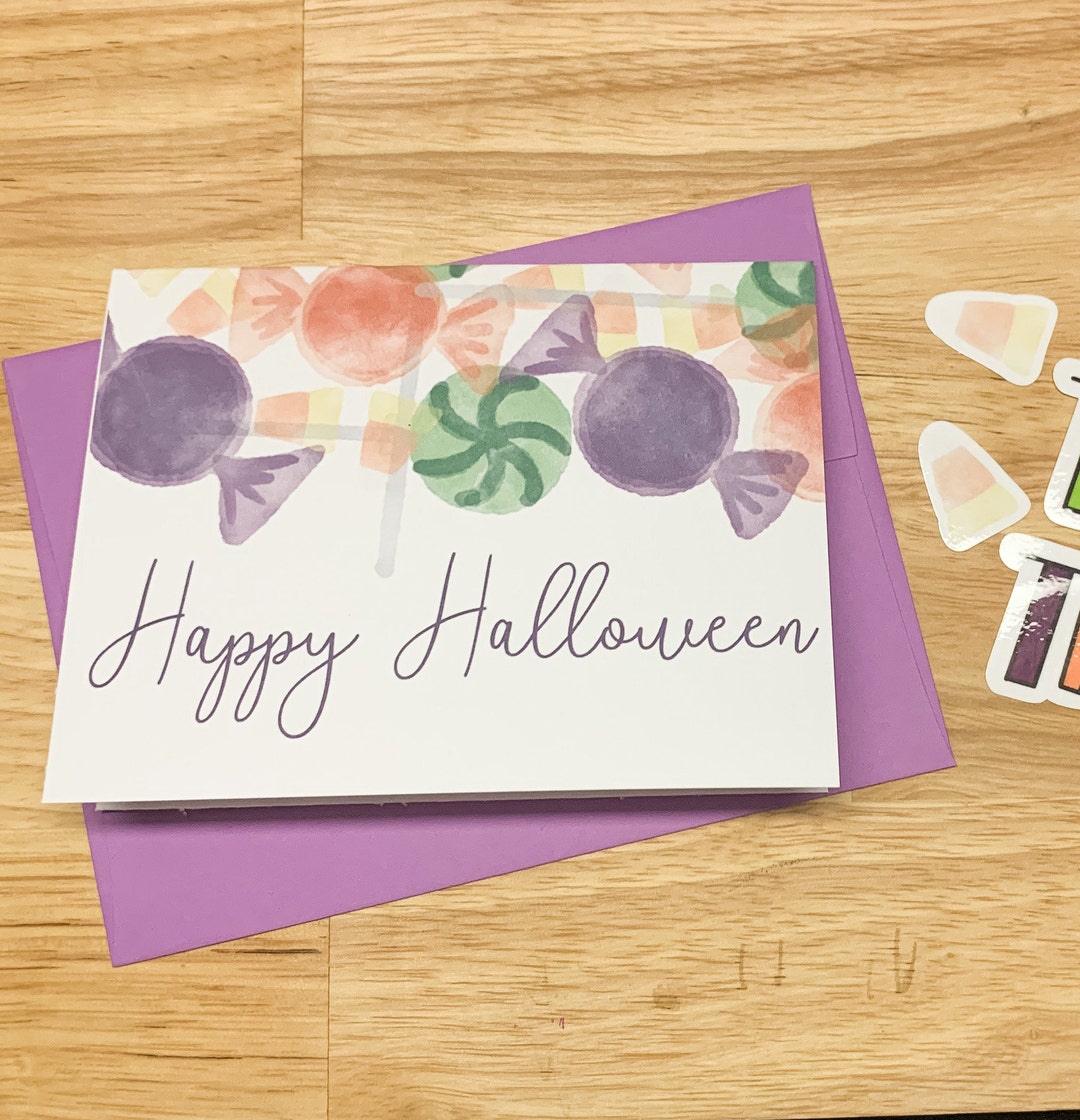 Happy Halloween Printable Card With Watercolor Candy Design PDF With ...