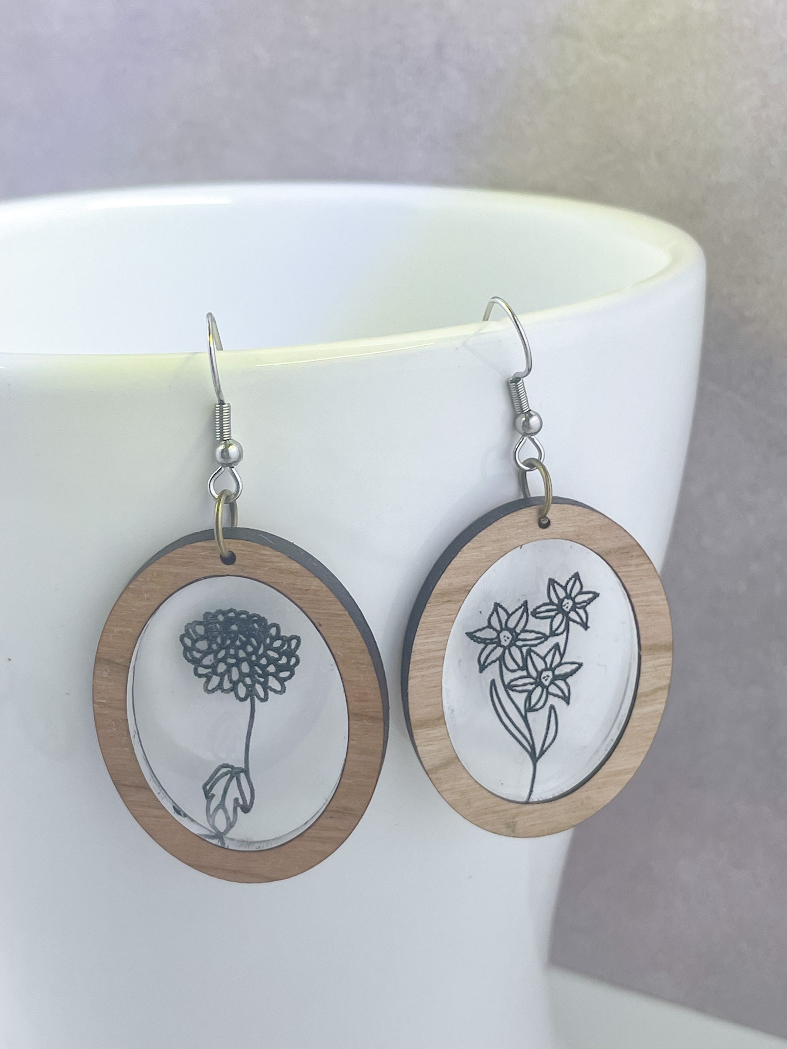 Birth Flower Acrylic Earring SVG Flower Inlay Earring Cut - Etsy