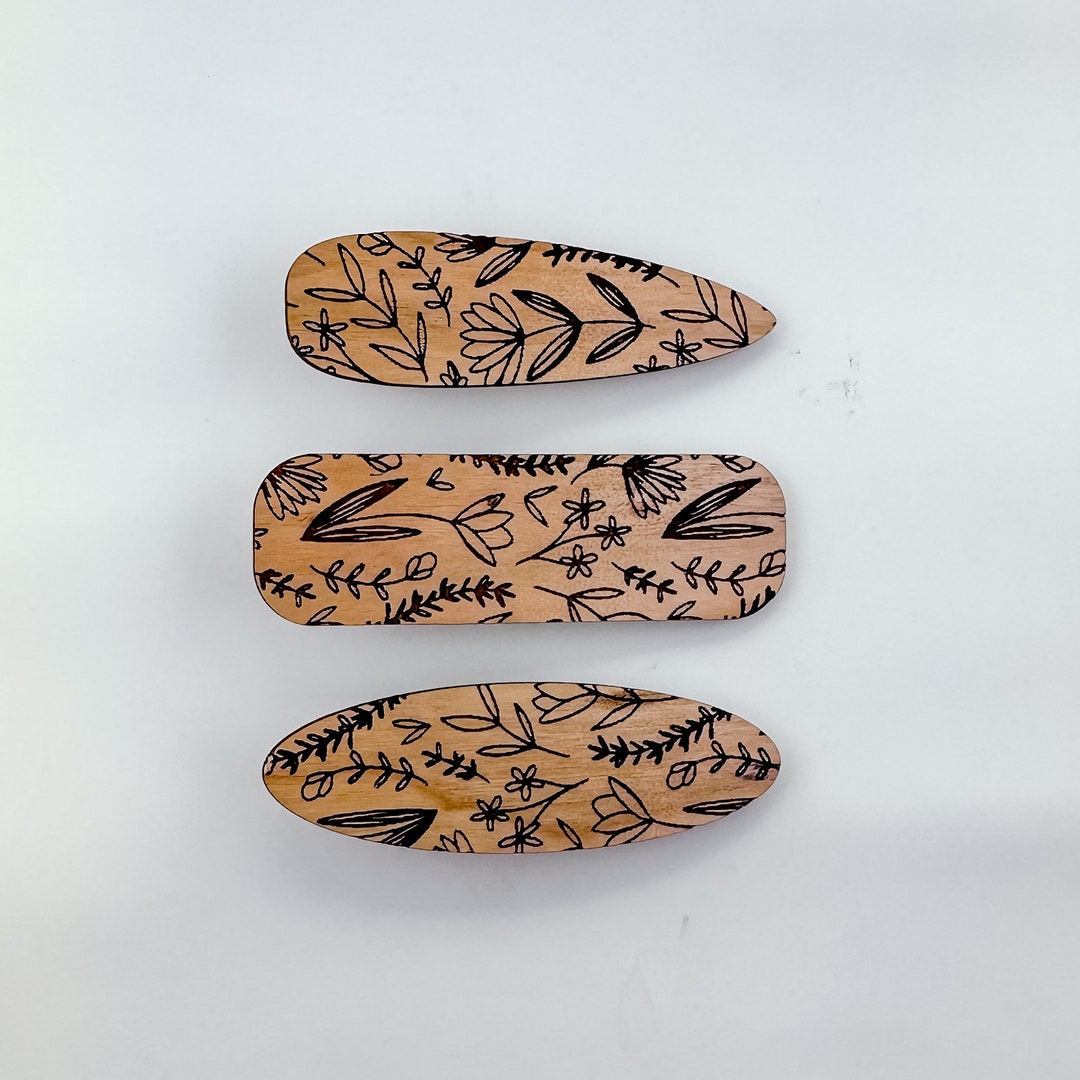 Wild Flower Engraved Hair Clip SVG File, Laser Cut File, Hair Clip ...