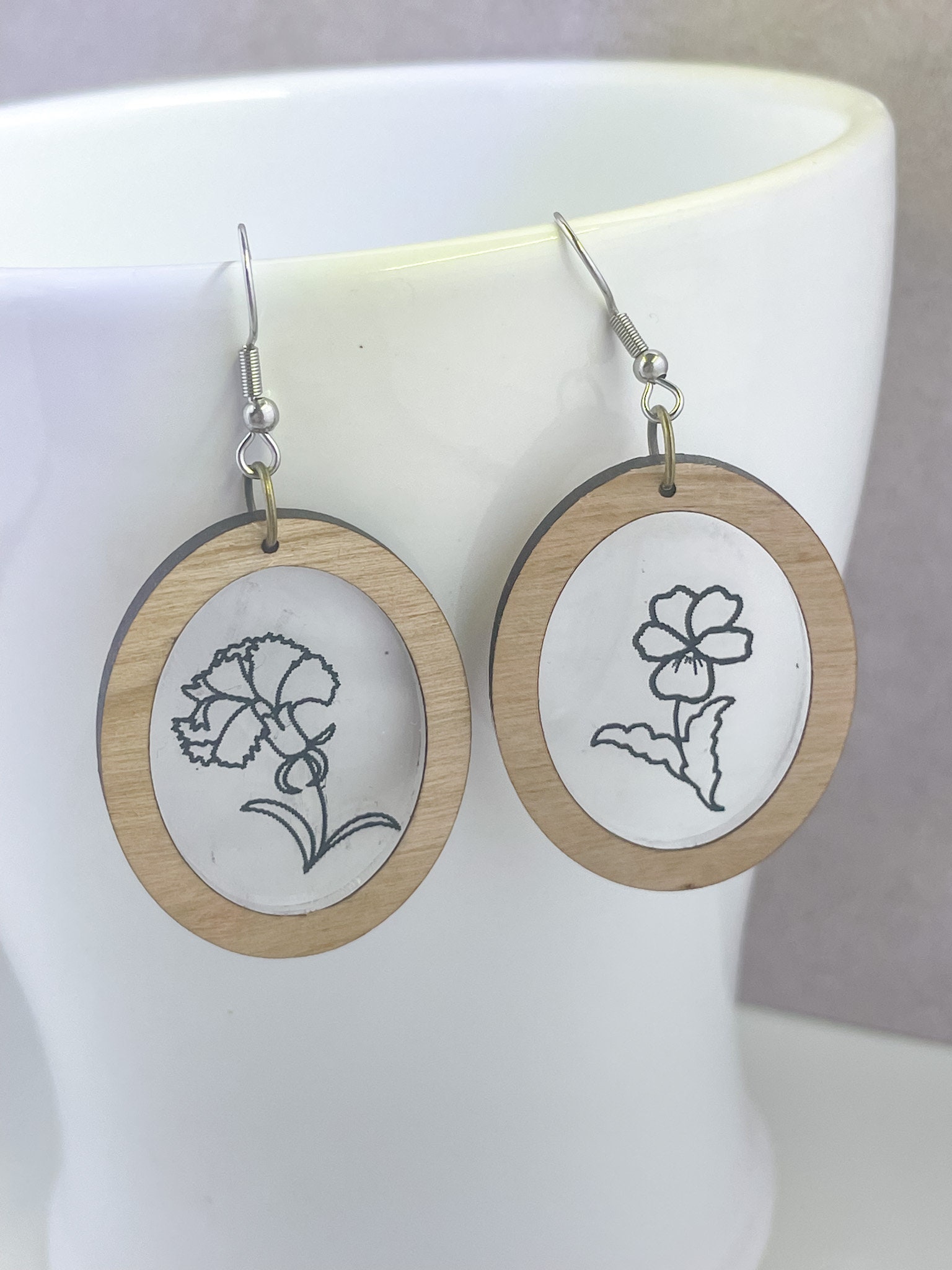 Birth Flower Acrylic Earring SVG Flower Inlay Earring Cut - Etsy