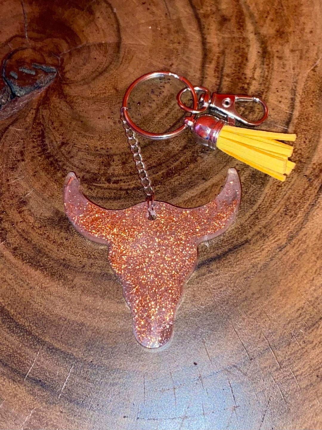 Rose Gold and White Resin Steer Skull Keychain - Etsy