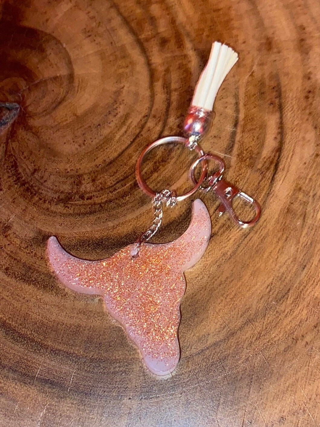 Rose Gold and White Resin Steer Skull Keychain - Etsy