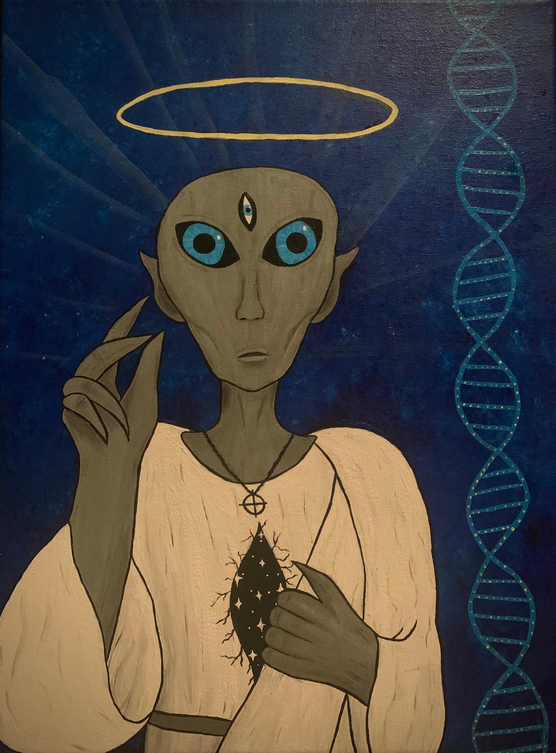 Savior From Outer Space Alien Religious Art Print Alien Canvas Wall Art ...