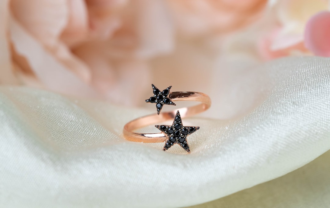 Black Star Ring Adjustable, Comet Star Ring With Black Onyx, Ring for ...