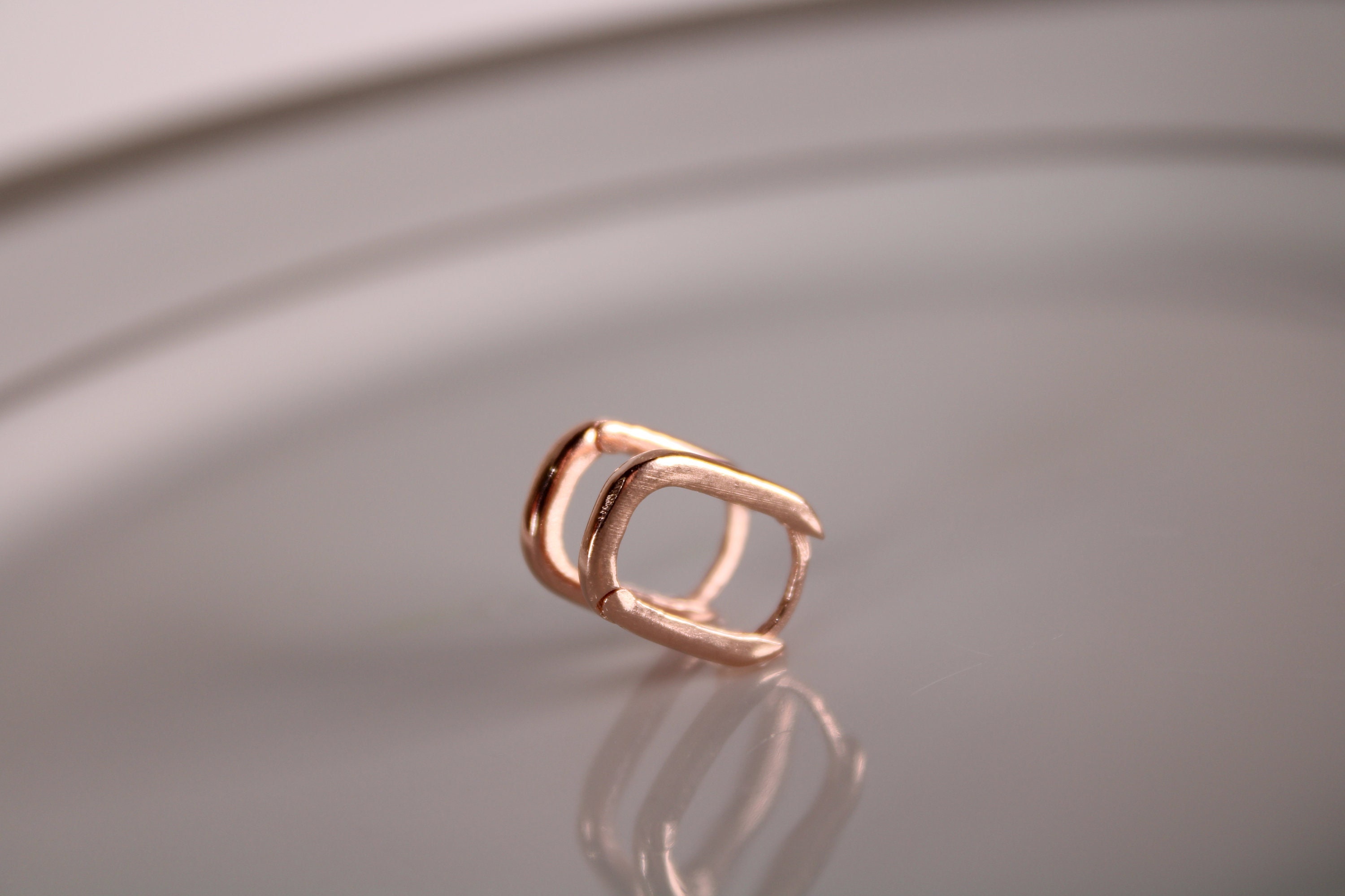 Rectangular Small Hoop Earrings Rose Gold Geometric Huggie - Etsy
