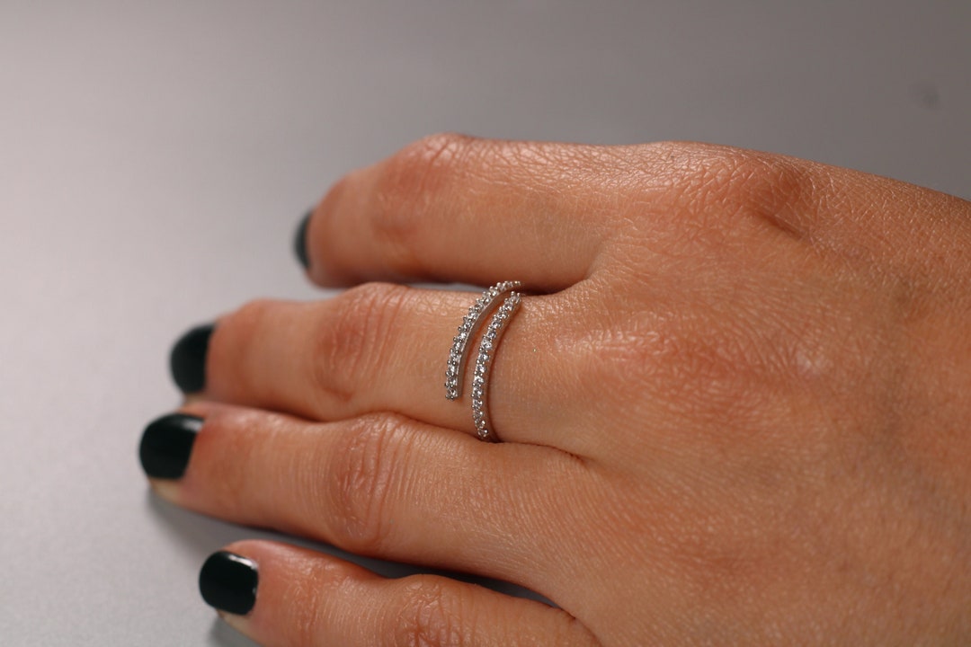 Silver Adjustable Engagement Ring, Wedding Ring With Zircon, Valentines ...