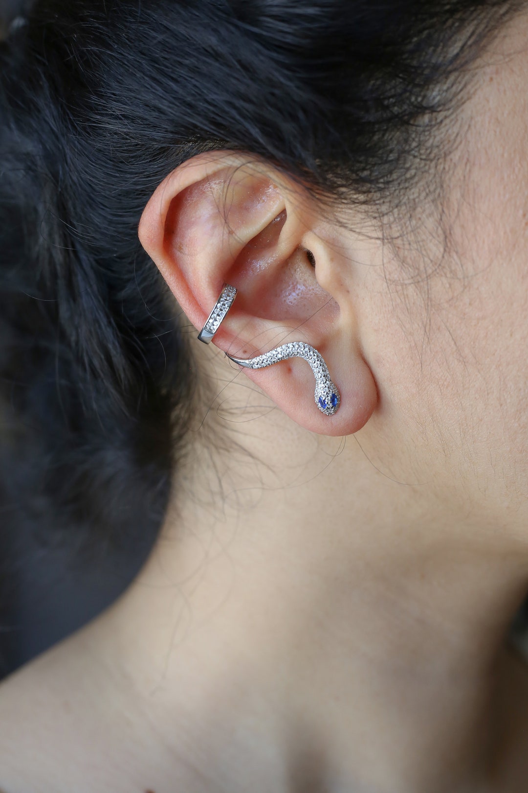 Stellar Silver Snake Ear Climber, Nebula Nights Sapphire-eyed Silver ...