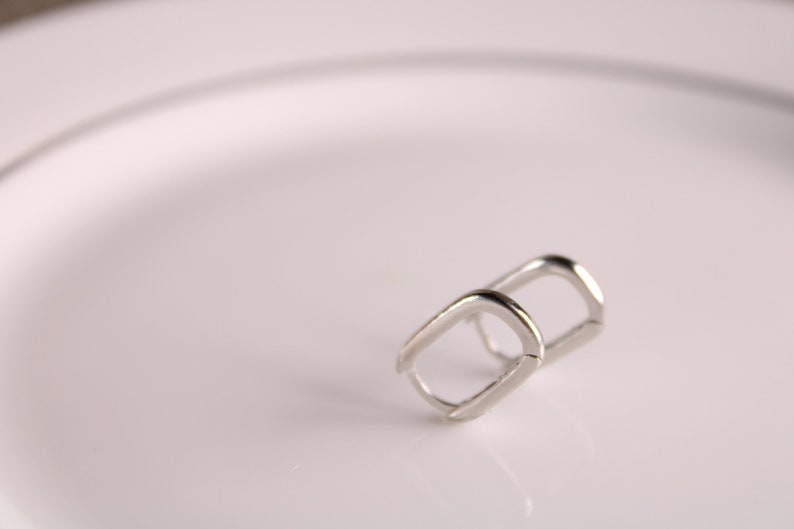 Silver Minimalist Rectangular Small Hoop Earrings Sterling - Etsy