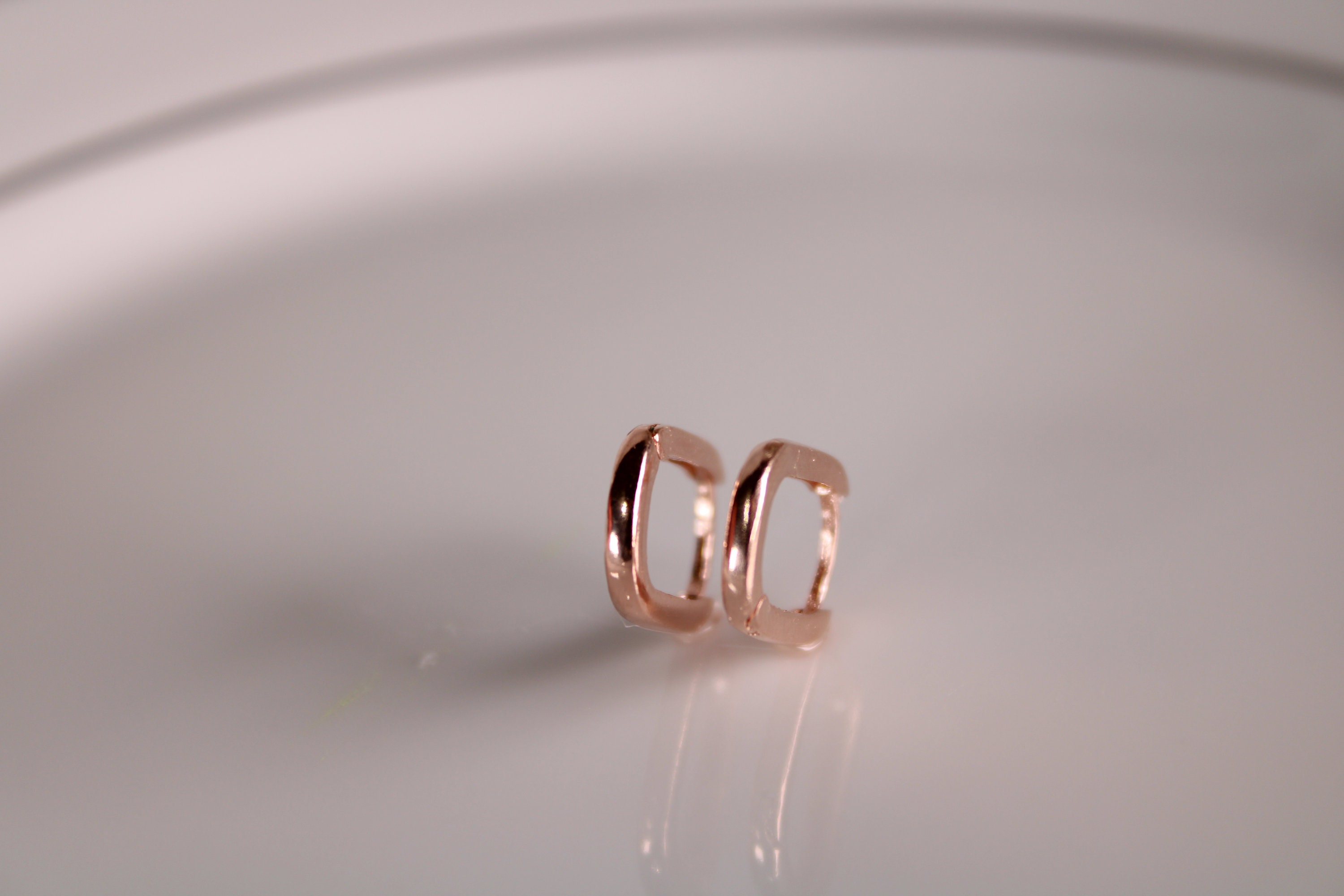 Rectangular Small Hoop Earrings Rose Gold Geometric Huggie | Etsy