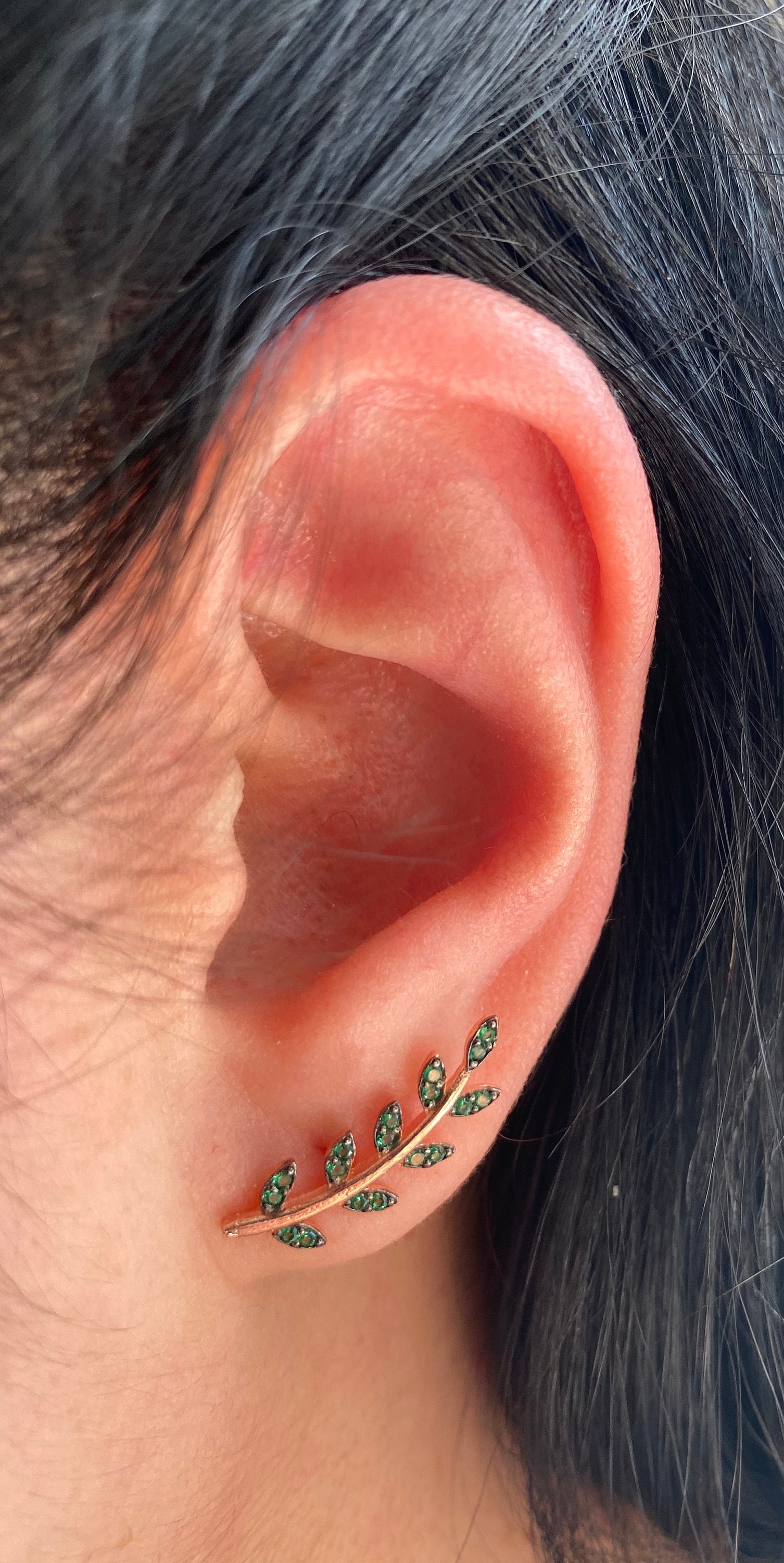 Green Plant Leaf Earrings Ear Crawler Dainty Minimalist - Etsy