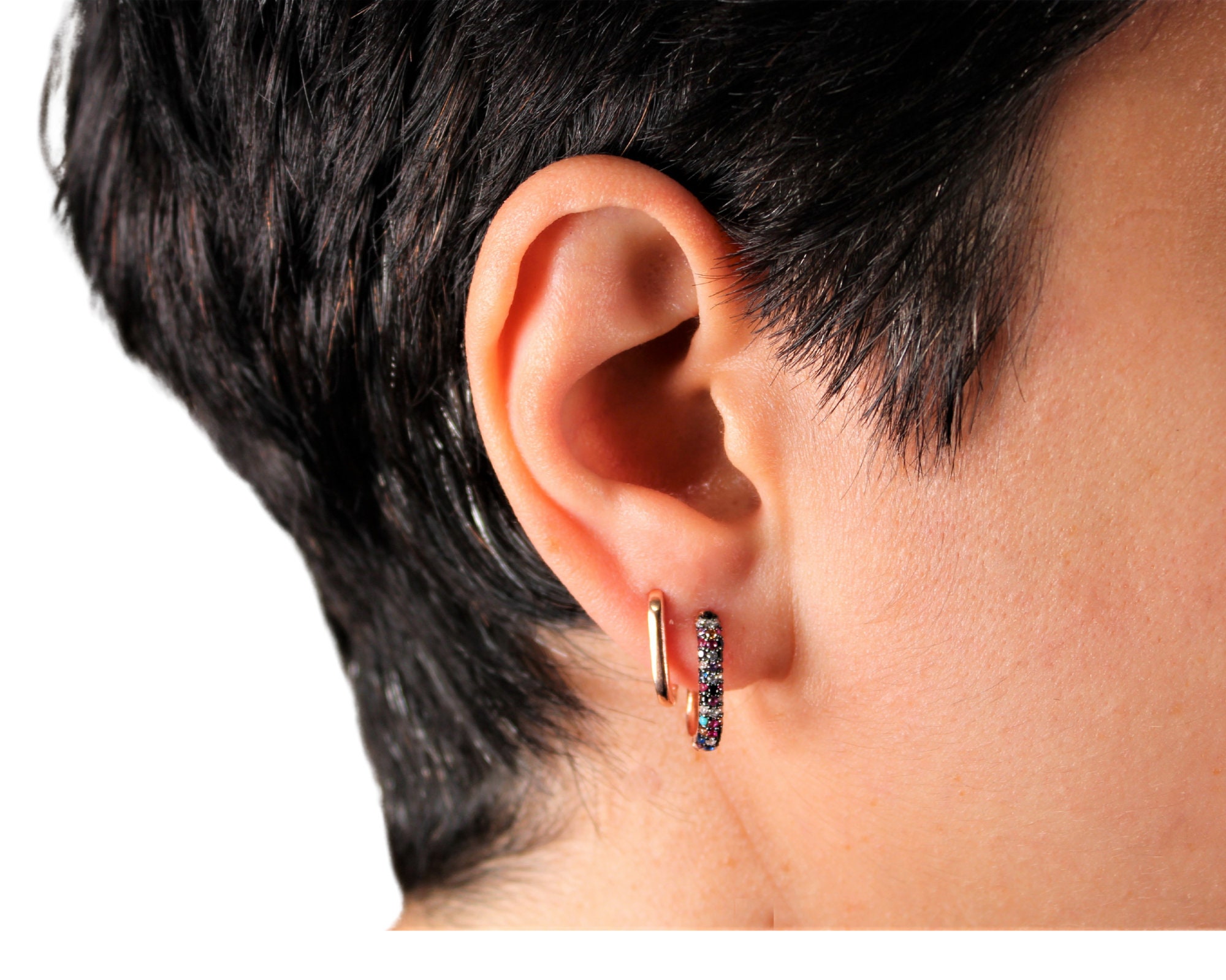 Rectangular Small Hoop Earrings Rose Gold Geometric Huggie - Etsy