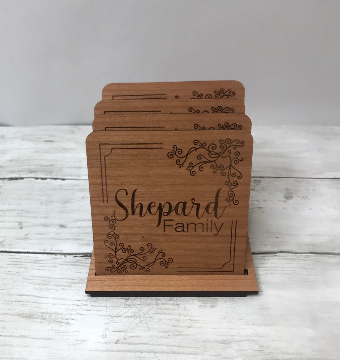 Custom Family Coaster Set With Holder - Etsy